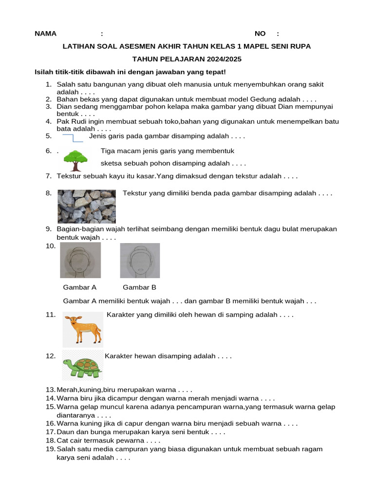 Soal Kisi Kisi Seni Rupa Kelas 1 Semester 2 | PDF
