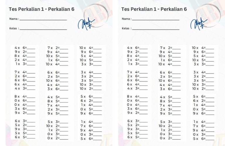 Tes Perkalian 1 Sampai 6 | PDF