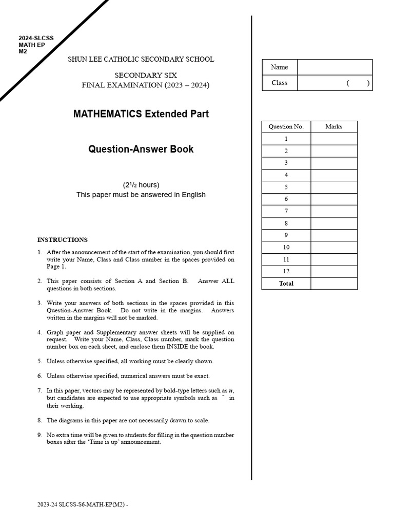 S6 Maths M2 Final Exam 2023-2024 Question | PDF | Asymptote | Tangent