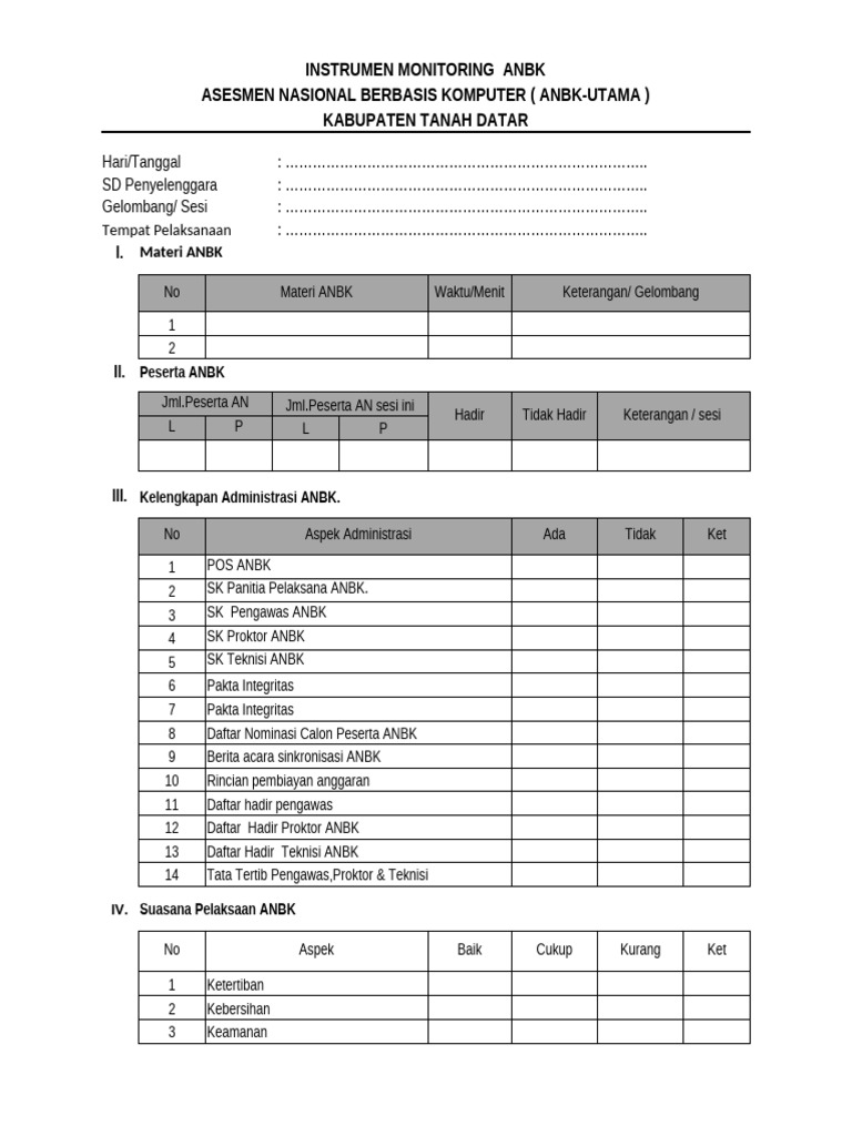 Instrumen Monitoring ANBK 2024 | PDF