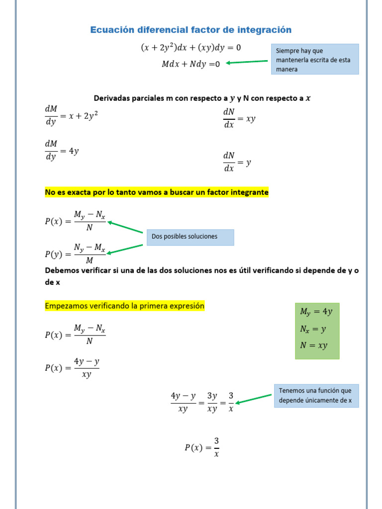 Ecuación Diferencial Factor de Integracion | PDF | Integral | Ecuación ...