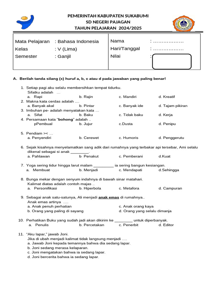 Soal SAS B.Indo Kelas 5 | PDF