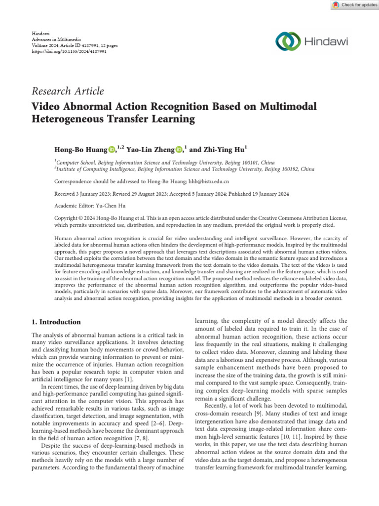 Advances in Multimedia - 2024 - Huang - Video Abnormal Action Recognition Based On Multimodal ...
