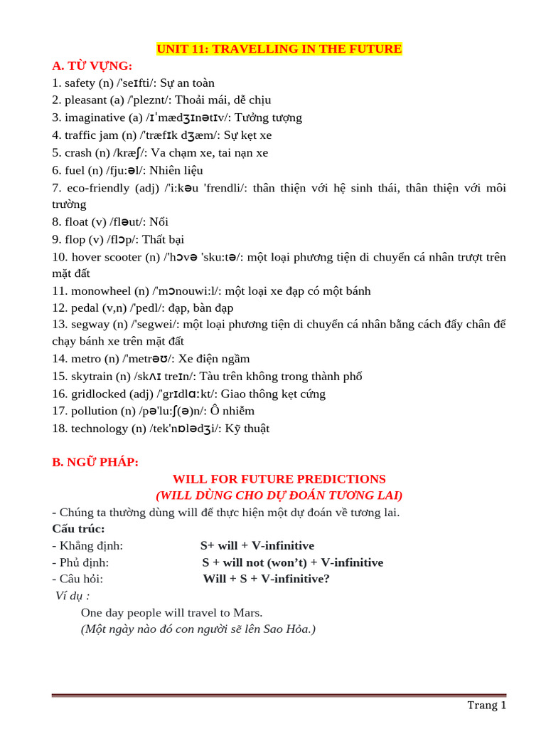 BTTHCS TA7 Unit 11 | PDF | Transport