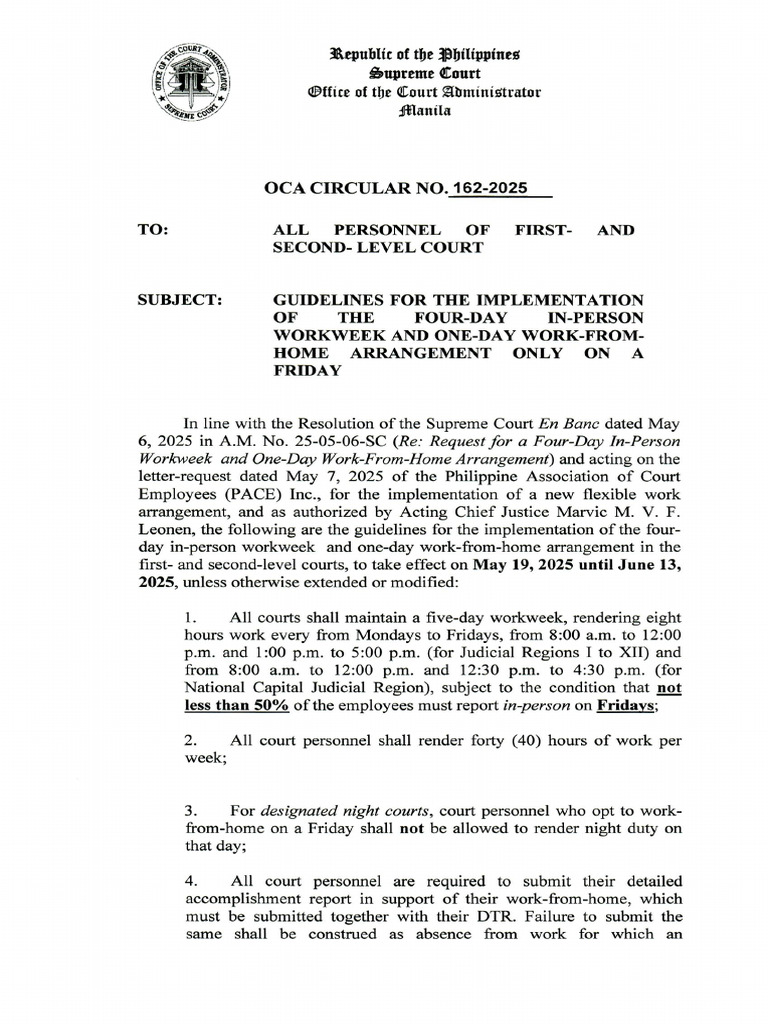 OCA Circular No. 162-2025 | PDF | Workweek And Weekend | Justice