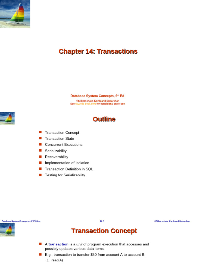 Ch14-Transaction Korth (Autosaved) | PDF | Database Transaction | Synchronization