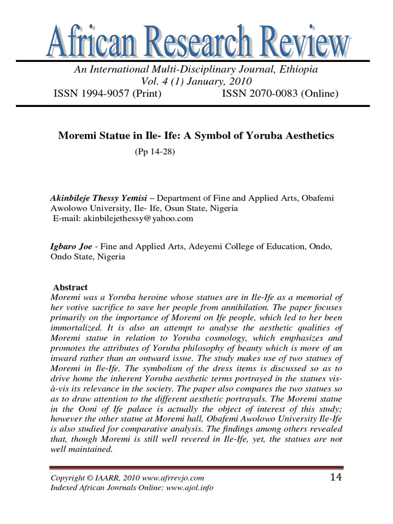 Moremi_Statue_in_Ile_Ife_A_Symbol_of_Yor | PDF | Aesthetics | The Arts