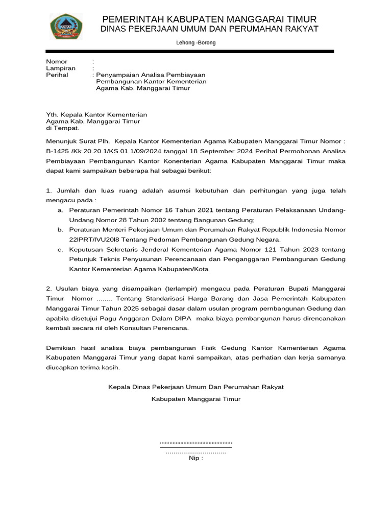 Analisa Biaya Pembangunan Kantor Kemenag | PDF