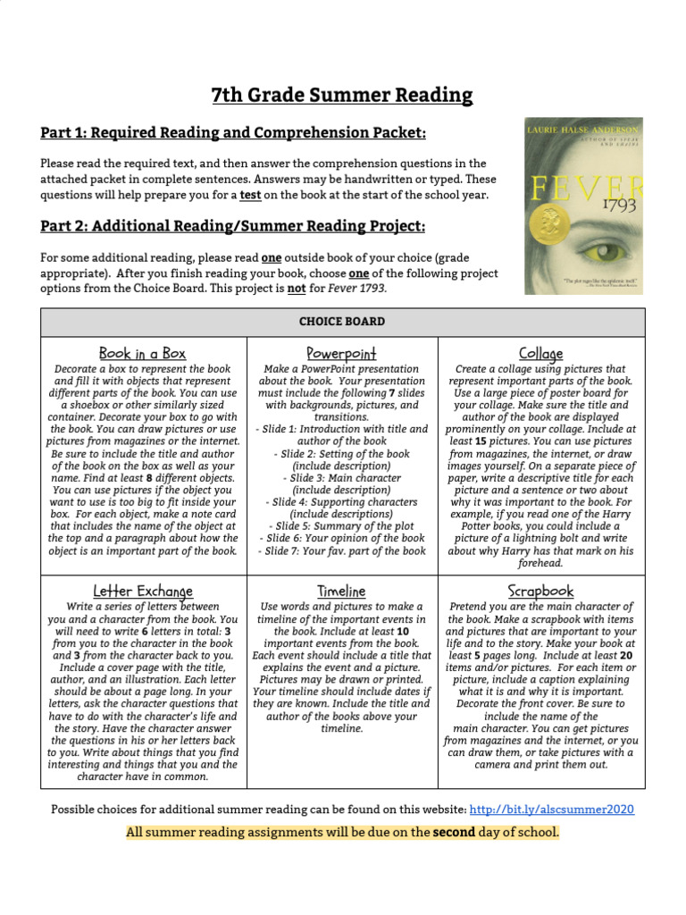 7th Grade Summer Reading | PDF