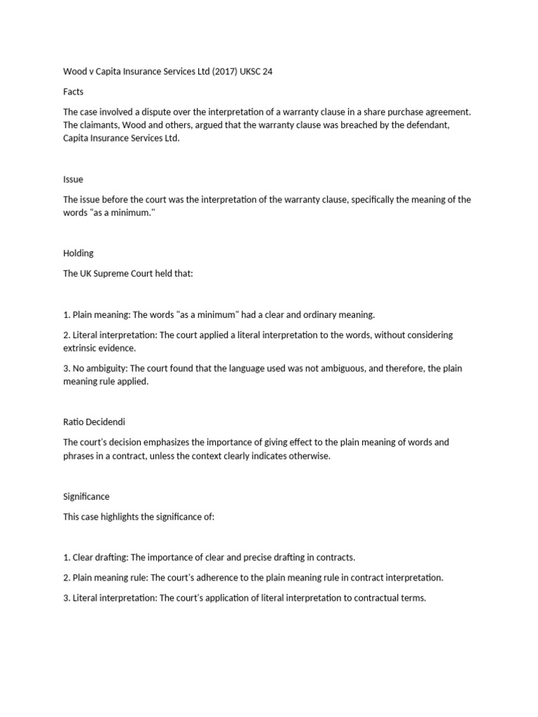 Wood V Capita Insurance Services LTD | PDF | Plain Meaning Rule | Law ...