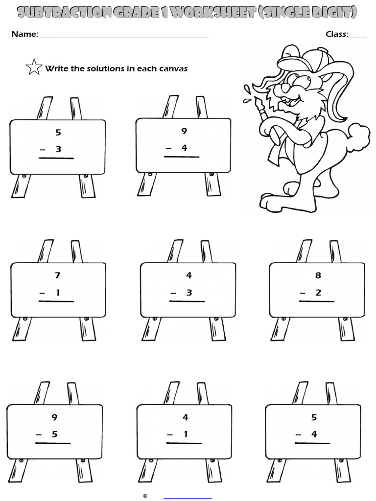 subtraction grade 1 single digit rabbit theme exercises worksheet | PDF
