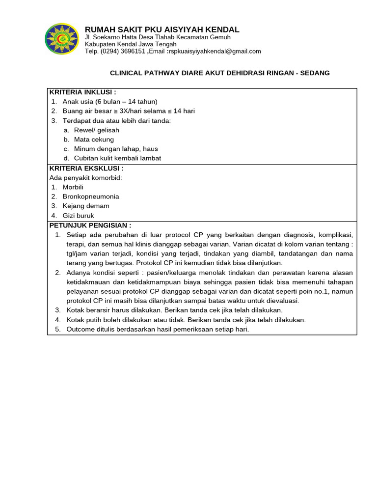 Pathway Diare Akut Dehidrasi RS PKU Aisyiyah | PDF