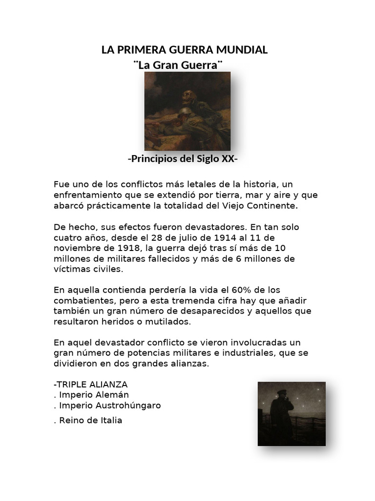 Causas y Consecuencias de la Primera Guerra Mundial | PDF | Primera ...