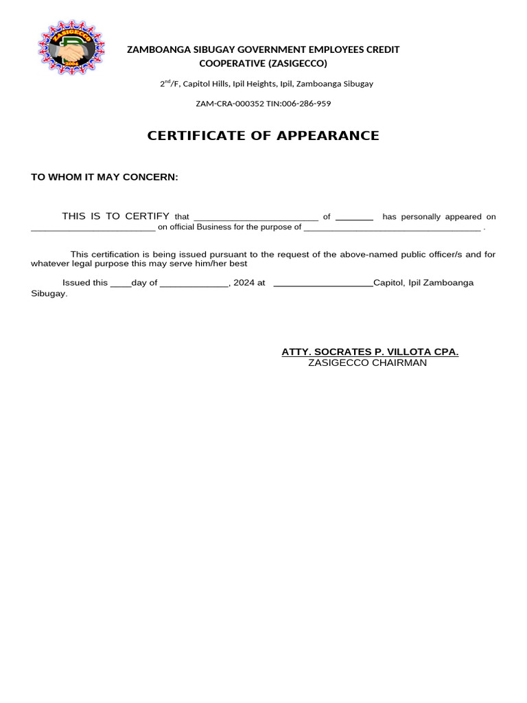 Certificate of Appearance | PDF