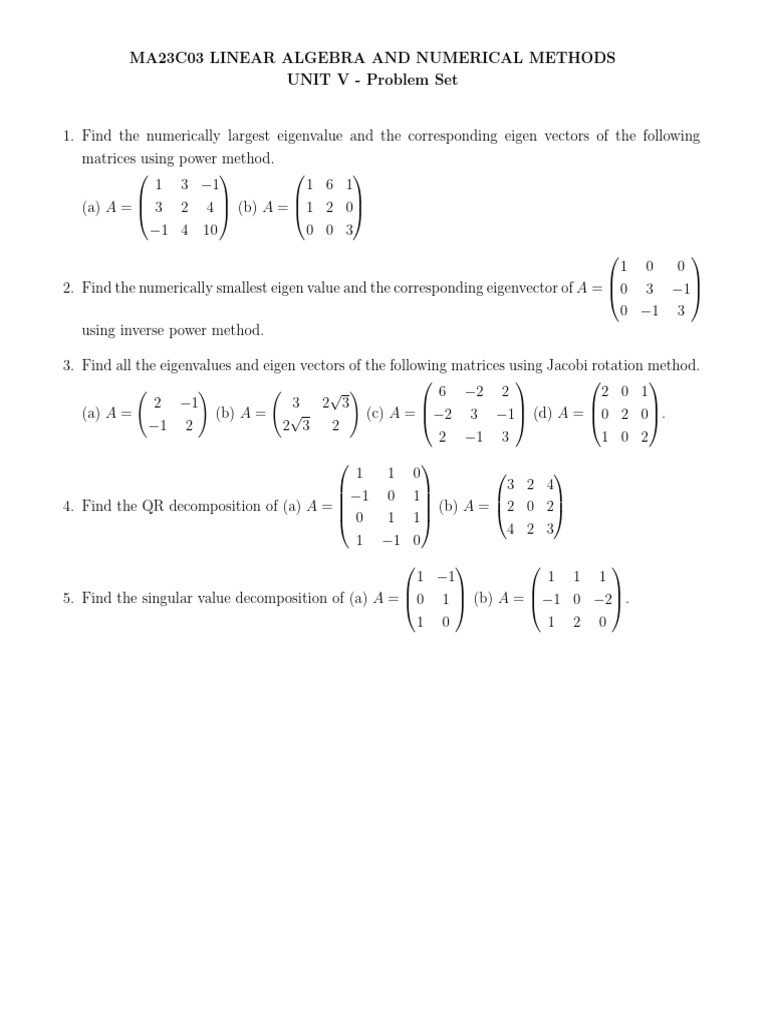 MA23C03 Unit 5 Problem Set | PDF | Eigenvalues And Eigenvectors | Operator Theory
