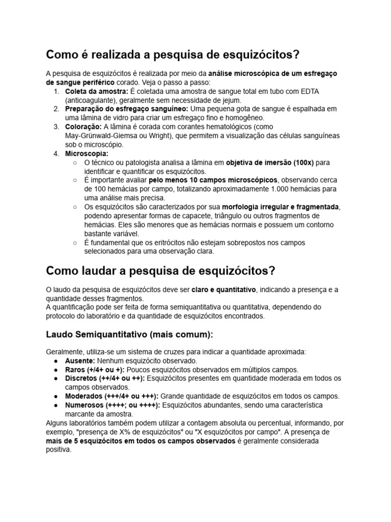 Como É Realizada A Pesquisa de Esquizocitos e Como... | PDF | Doenças e ...