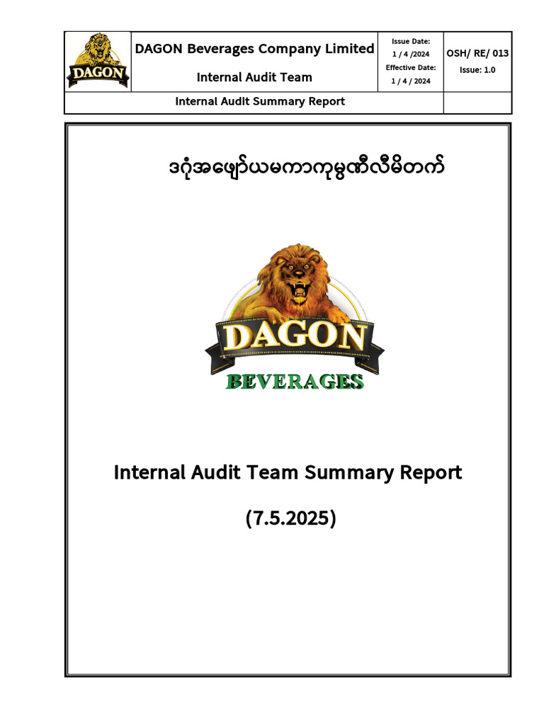 RE, 013) Internal Audit Summary Report (7.5.2025) Admin, Canteen ...