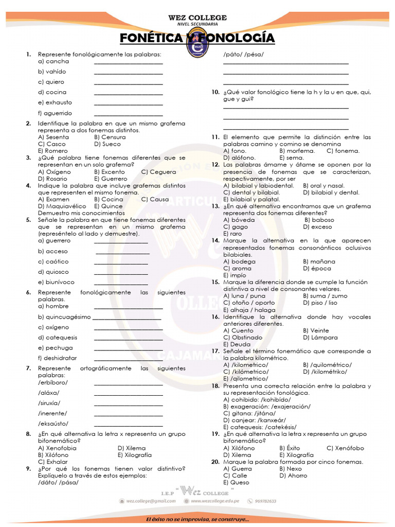FONOLOGÍA - PRÁCTICA 5° sec. | PDF | Fonema | Fonética