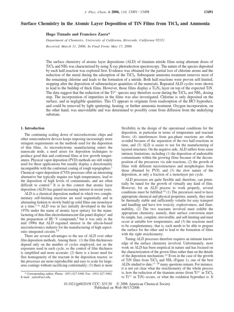 Surface Chemistry in The Atomic Layer Deposition of TiN Films From ...