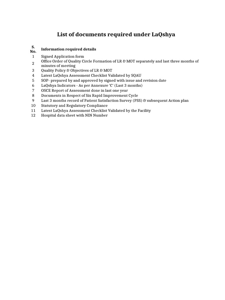 LaQshya Checklist Requirements | PDF