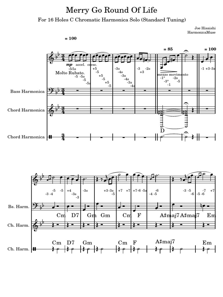 Merry Go Round of Life Chromatic Harmonica Solo | PDF | Harmonica ...