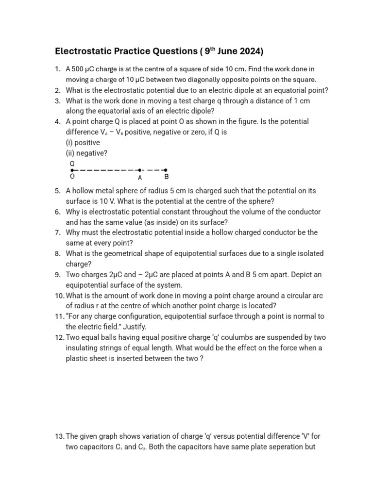 Electrostatic Practice Question | PDF | Capacitance | Capacitor