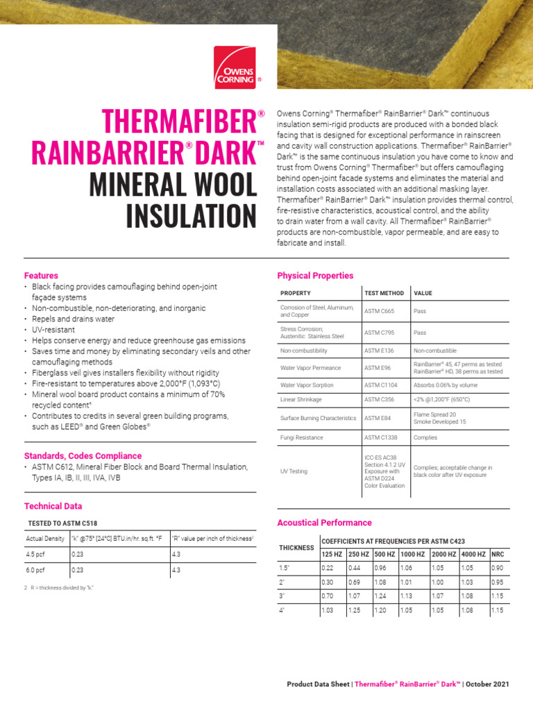 Thermafiber® RainBarrier® Dark™ Product Data Sheet | PDF | Thermal ...