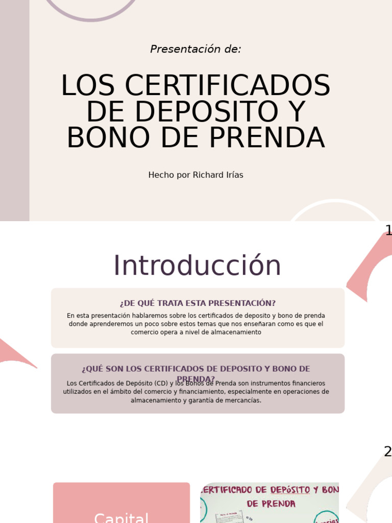 Presentacion De Certificados De Deposito Y Bono De Prenda Pdf