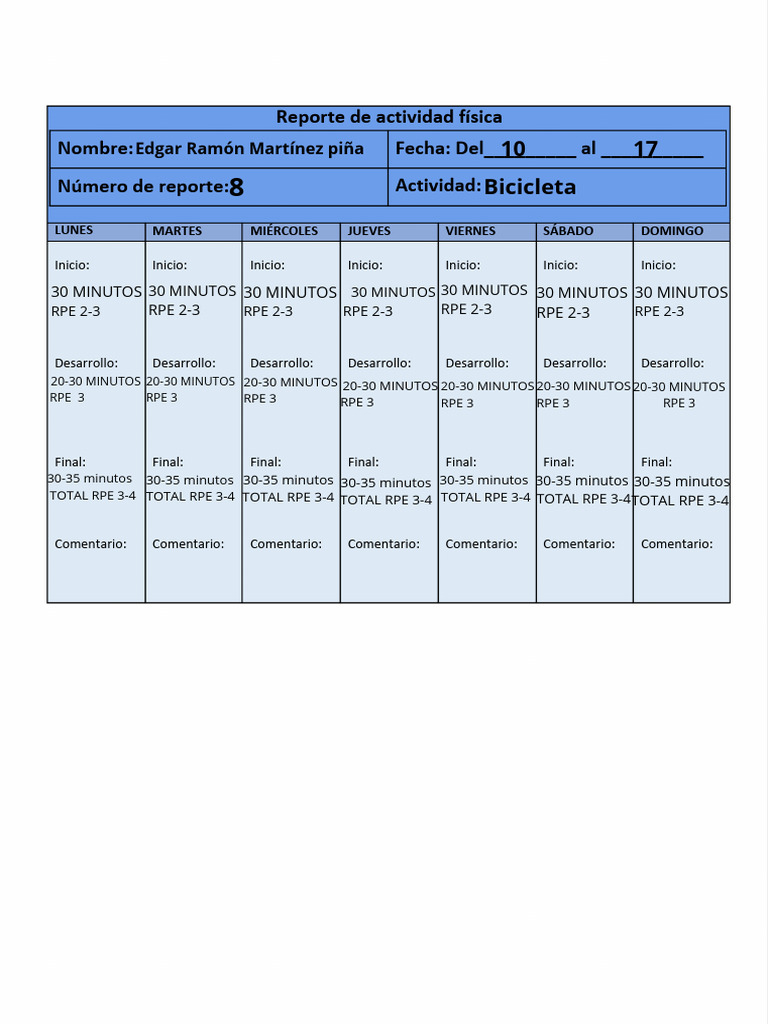 Reporte de Actividad Física PDF | PDF