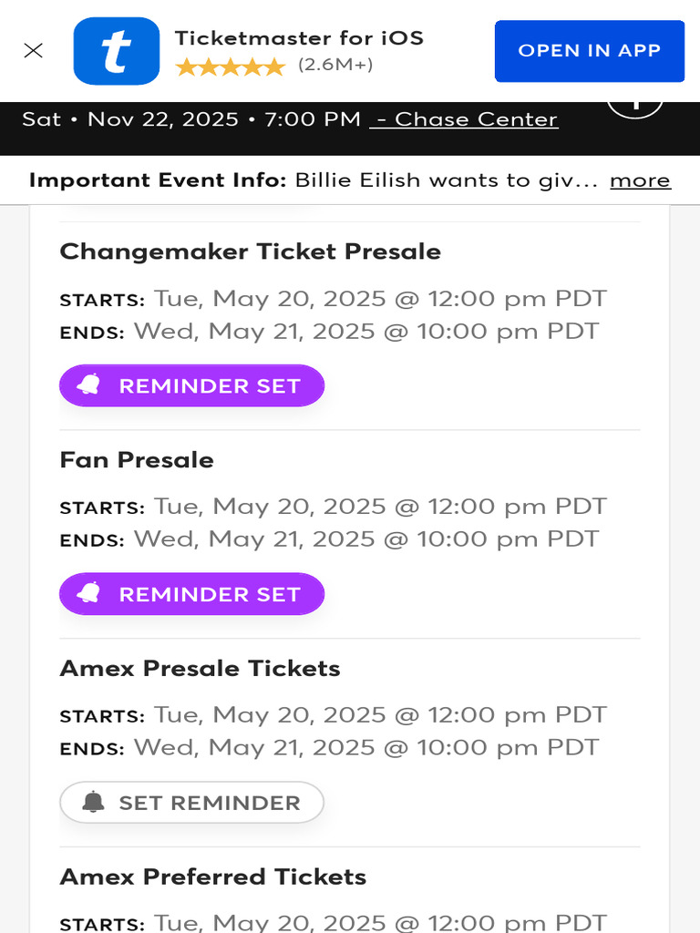BILLIE EILISH HIT ME HARD AND SOFT THE TOUR Tickets Nov 22, 2025 SAN FRANCISCO, CA Ticketmaster ...