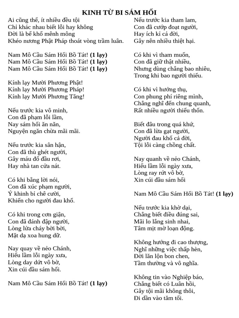 KINH TỪ BI SÁM HỐI | PDF