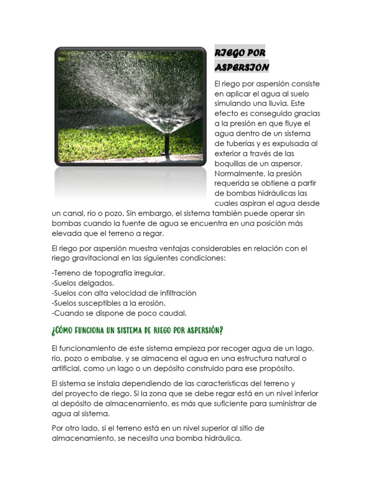 RIEGO POR ASPERSION | PDF | Bomba | Agua