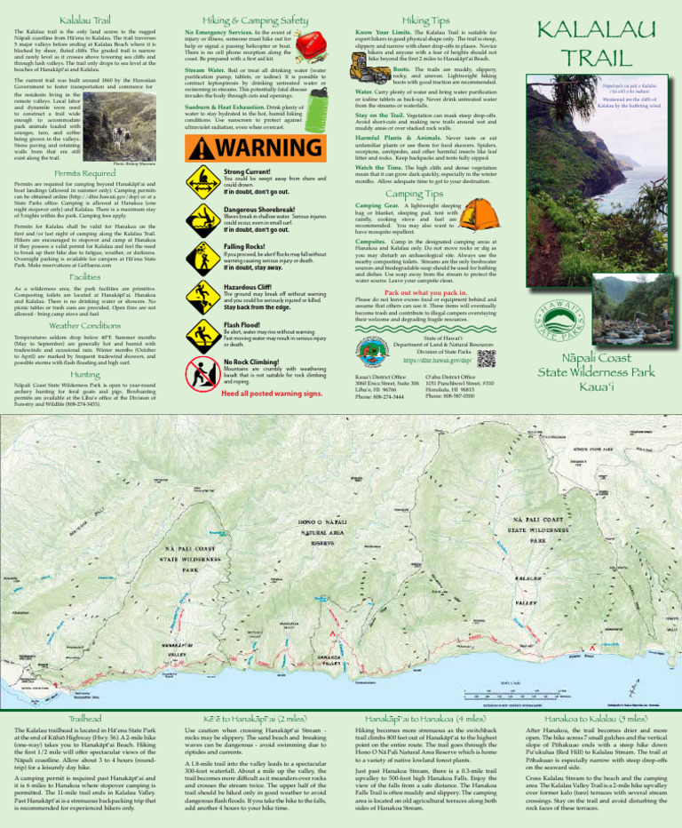 Kalalau Trail Brochure - 2015 | PDF | Hiking | Trail