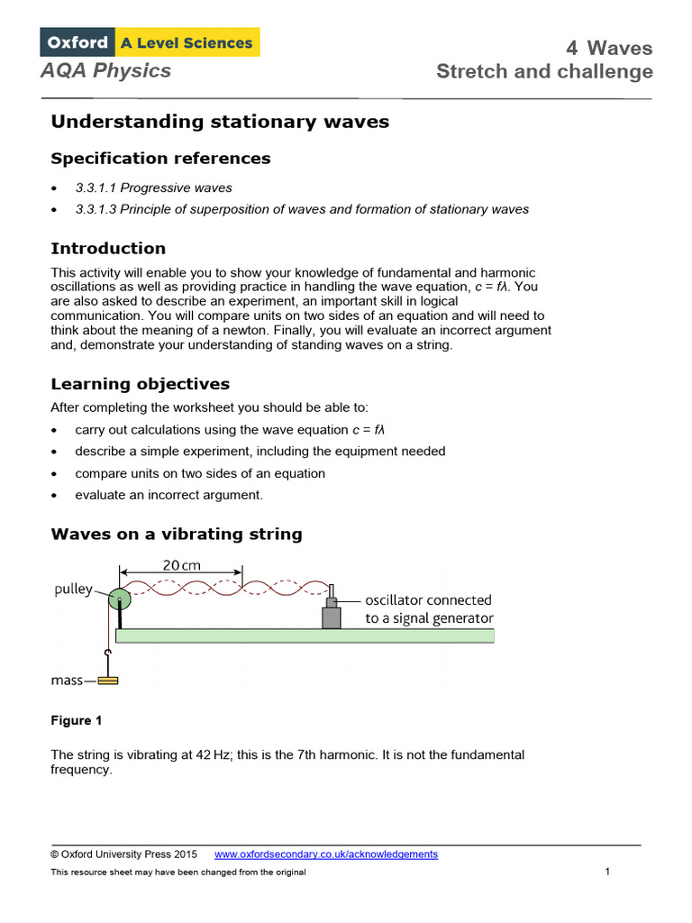 4 Stretch and Challenge - Understanding Stationary Waves | PDF | Waves | Frequency