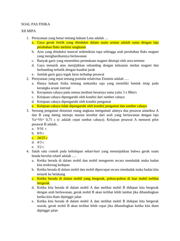 SOAL PAS FISIKA Semester Genap XII MIPA 2022 | PDF