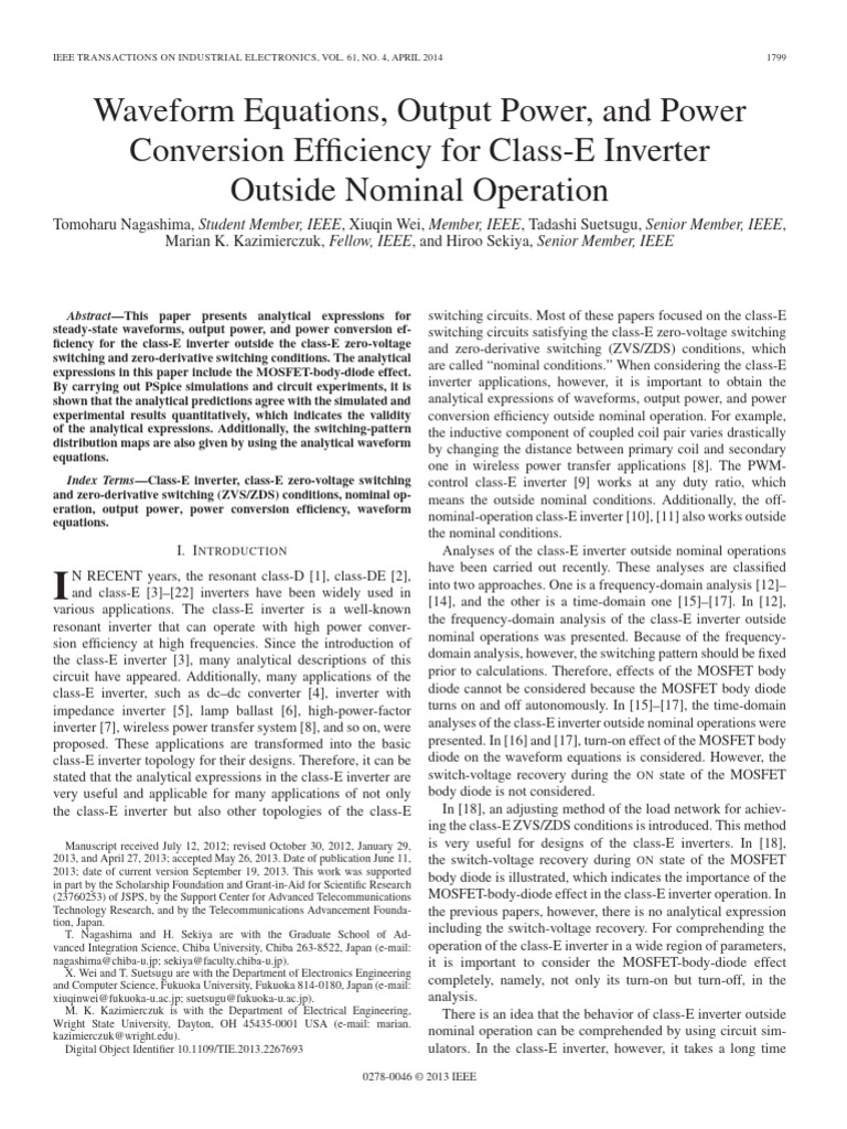 Waveform Equations Output Power and Power Conversion Efficiency For ...