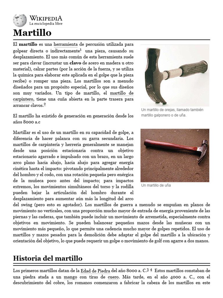 Martillo - Wikipedia, La Enciclopedia Libre | PDF | Martillo