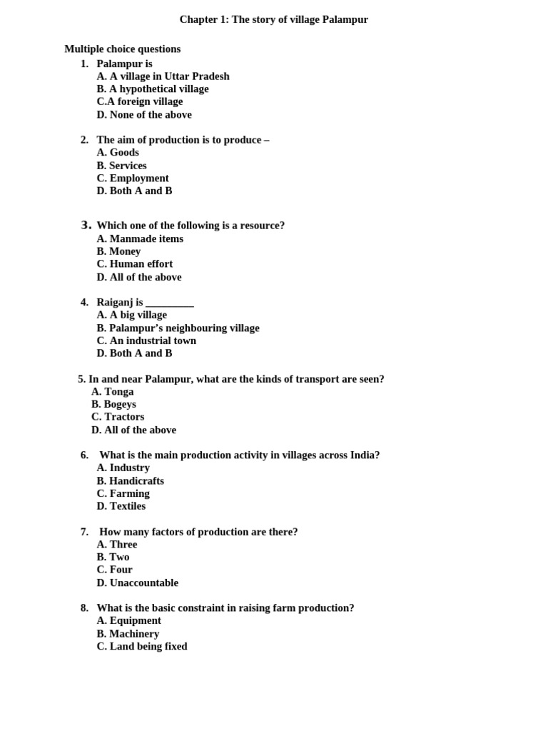 Worksheet 1 Economics Chapter 1 Class 9 | PDF