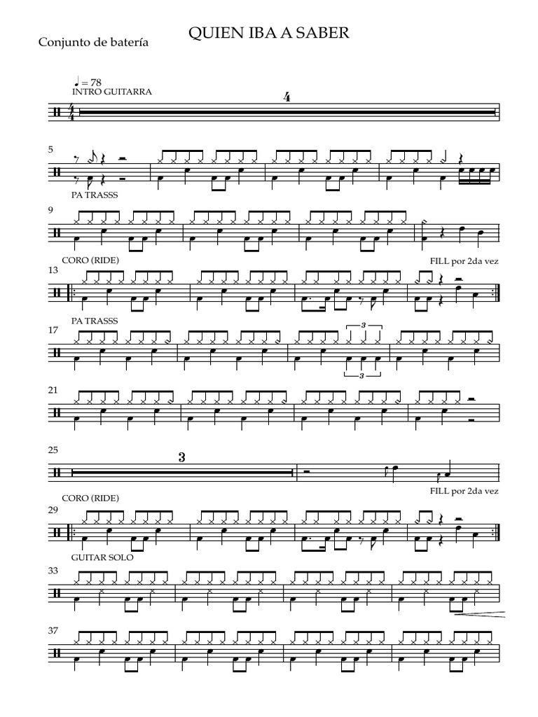 QUIEN IBA A SABER Drum Chart | PDF