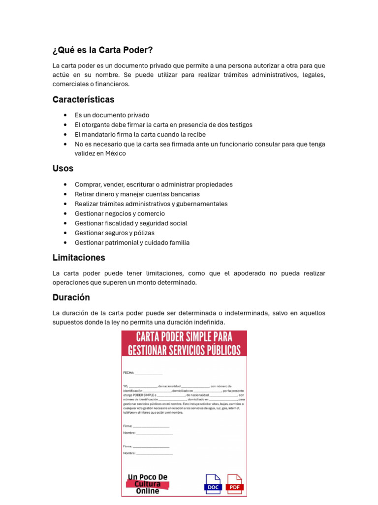 Qué es la Carta Poder | PDF