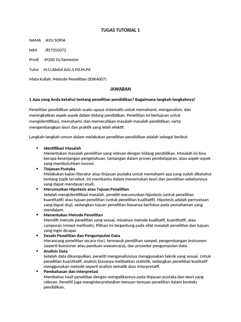 TT 1 Metode Penelitian Ayu Sopia | PDF