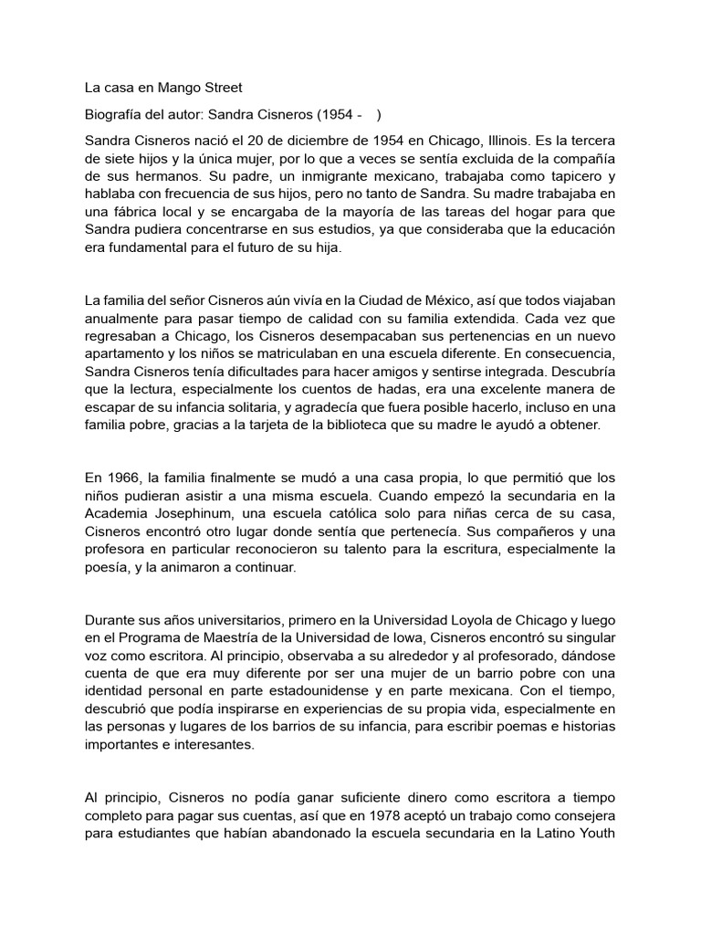 La Casa en Mango Street | PDF | Escritores