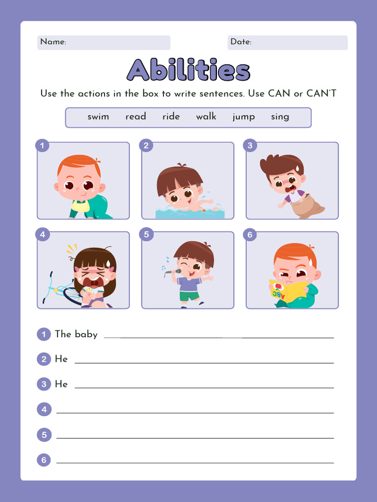 Abilities Worksheet in Blue Illustrative Style | PDF