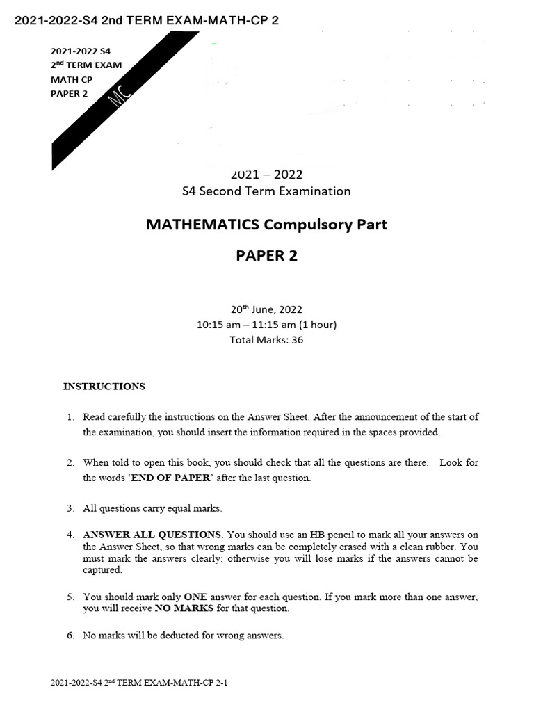 2021 2022 s4 2nd Term Exam Math CP 2 | PDF | Mathematics