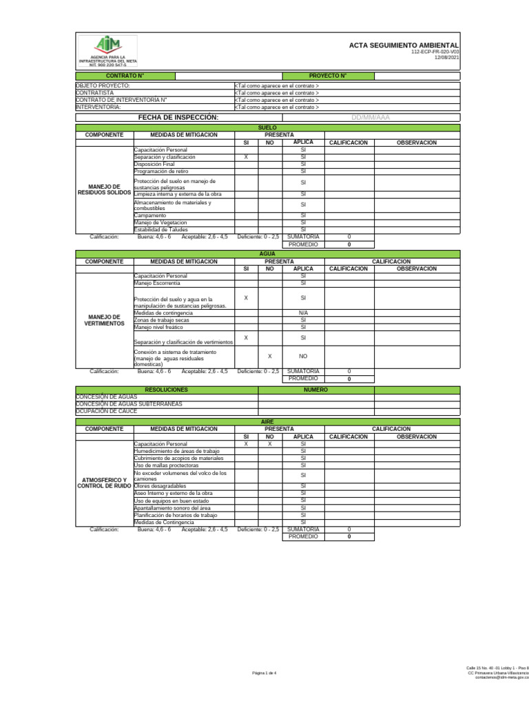 112 Ecp FR 020 Acta Seguimiento Ambiental | PDF