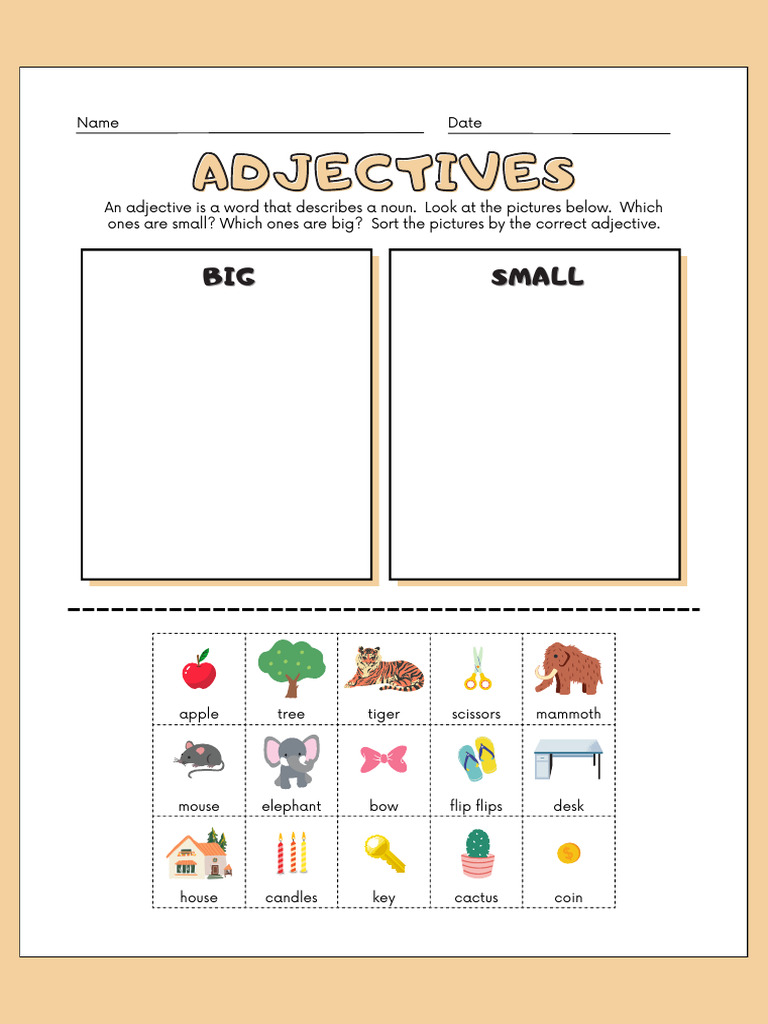 Adjectives Sorting Worksheet in A Colorful Minimalistic Style | PDF