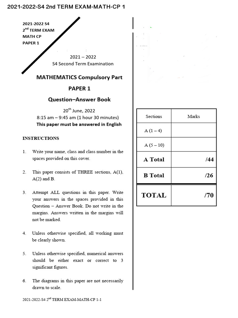 2021 2022 s4 2nd Term Exam Math CP 1 | PDF | Line (Geometry ...