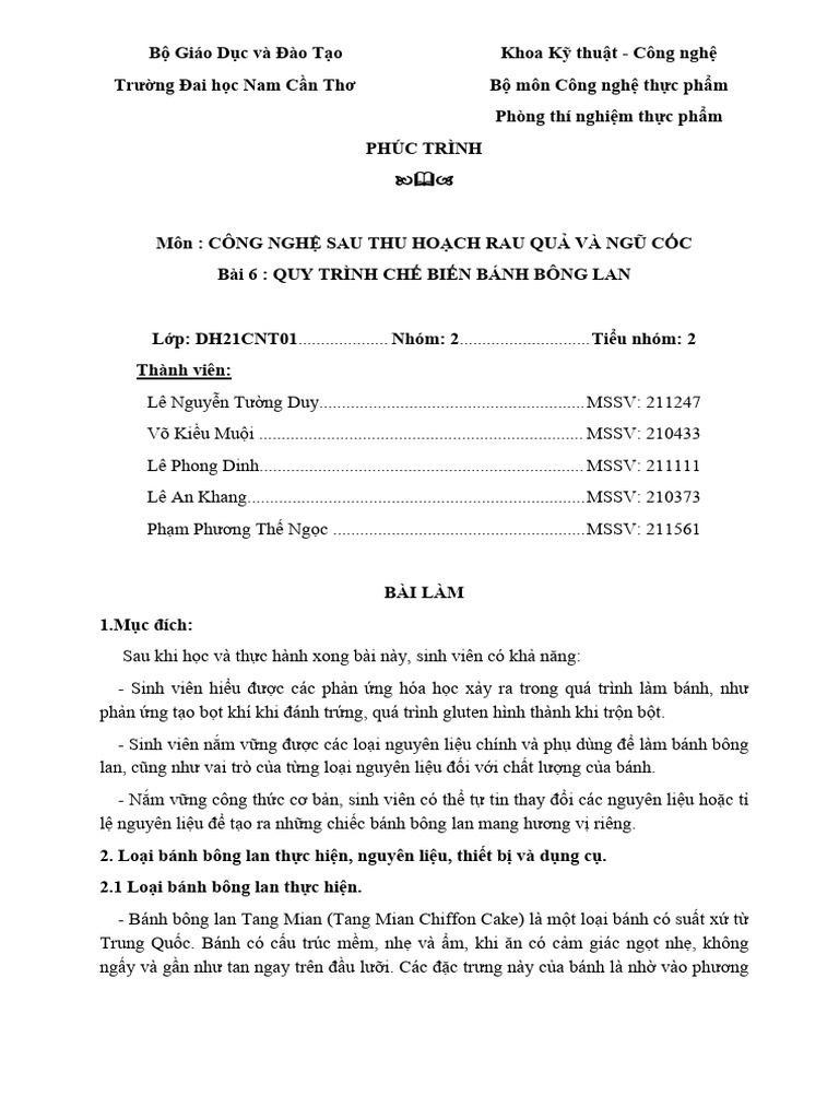 Bài Phúc Trình CNSTH Bánh Bông Lan Tang Mian | PDF