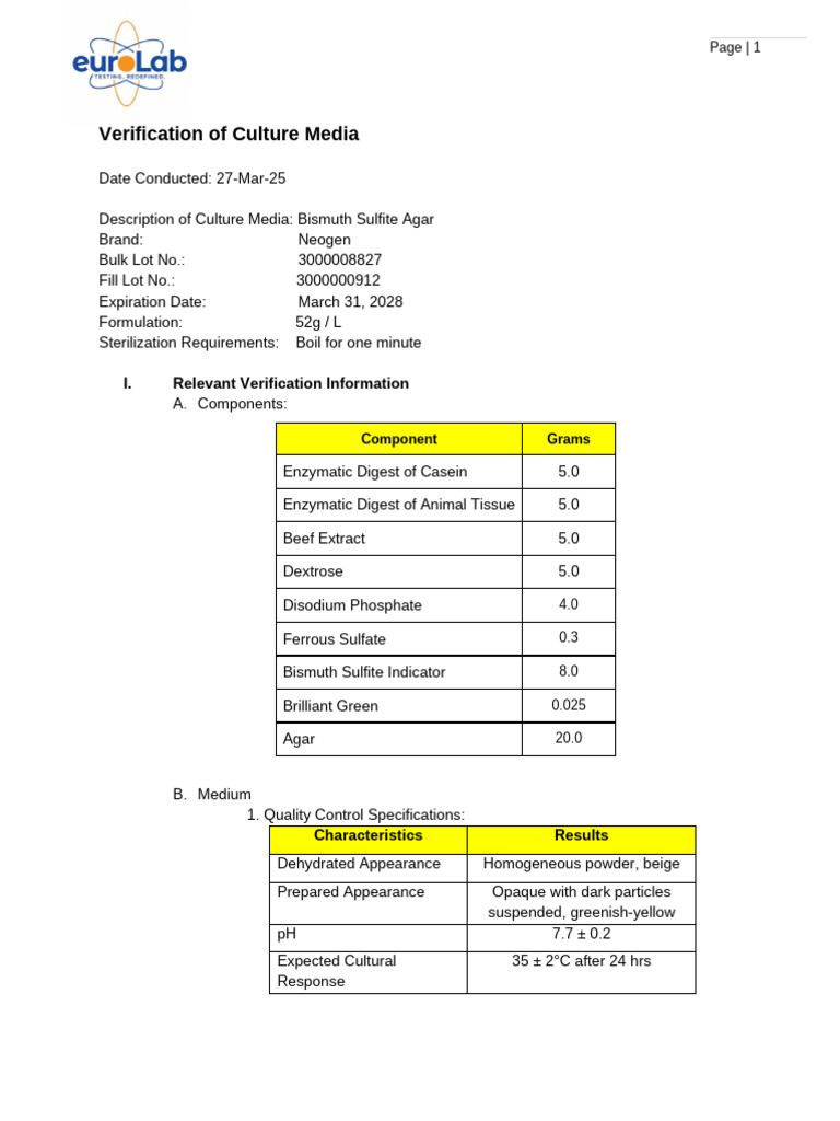 Verification of Bismuth Sulfite Agar | PDF | Agar | Microbiology