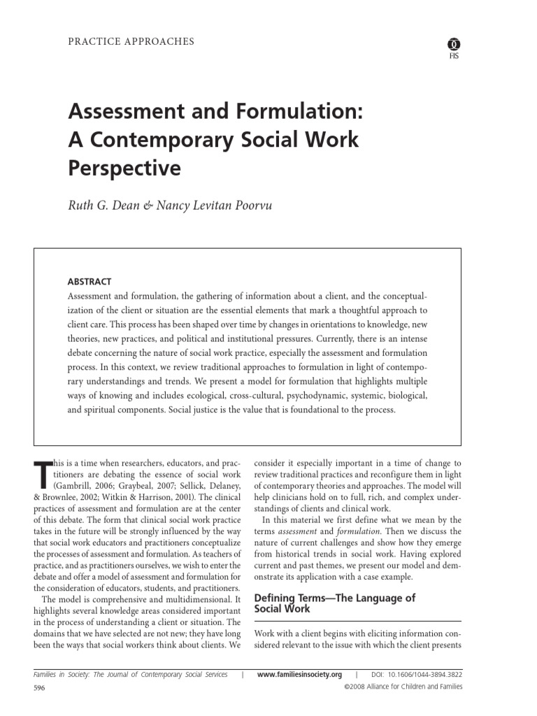 Dean & Poorvu 2008. Social Work Assessment and Formulation | PDF ...